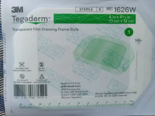 3M TEGADERM FILM Sterile Transparent Frame 4" x 4.75" Dressing 1626W 50 ...