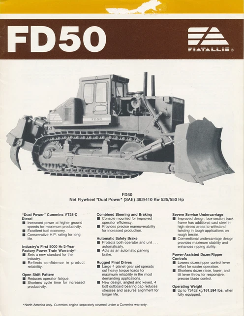 FIATALLIS FD50 CRAWLER Tractor Brochure $7.00 - PicClick CA