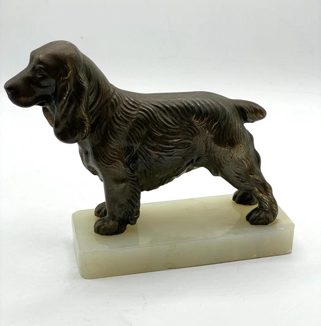 VINTAGE BRONZE COCKER Spaniel Dog Figurine Figure Sculpture Onyx Base ...