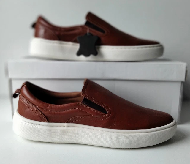 BROWN LEATHER SLIP On Mount Trainers By Harry Hern UK 8 Brand New With ...