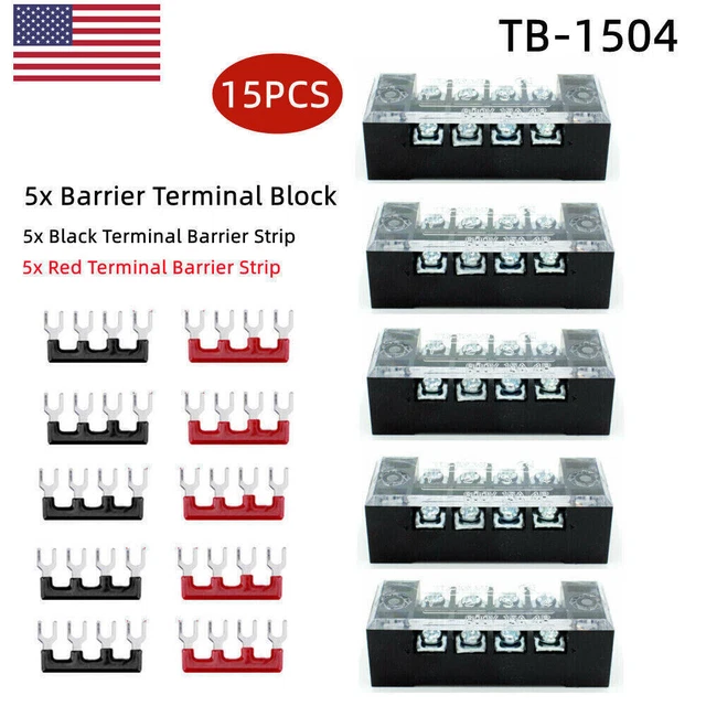 5 SET 600V 15A Dual Row 4 Position Screws Terminal Electric Barrier ...