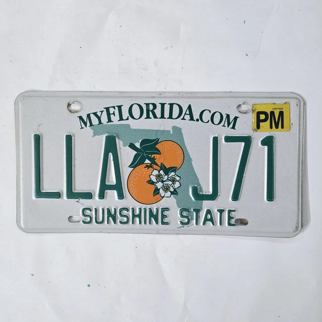 FLORIDA PERMANENT LICENSE Plate 🔥Free Shipping🔥 Lla J71 ~ Sunshine ...