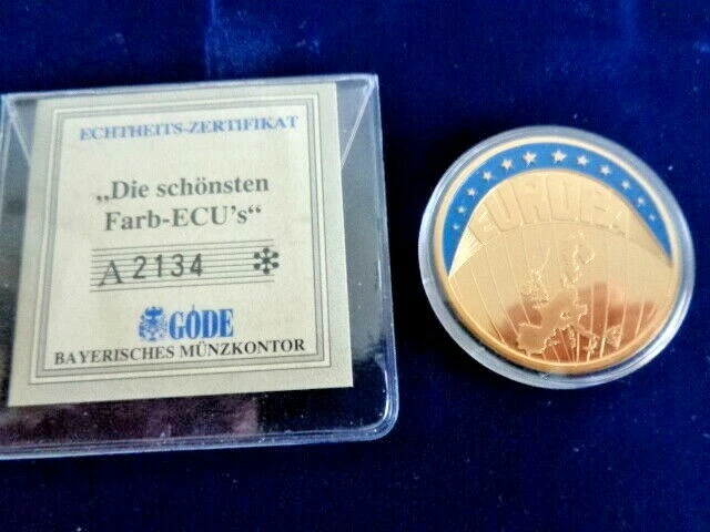 &EUROPA-ECU 1997 - massiv vergoldet Göde Bayrisches Münzkontor - mit Zertifikat EUR 5,00 ...