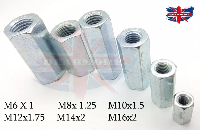 M6 M8 M10 M12 M14 M16 Hex Fully Threaded Stud Rod Connector Long Nut ...