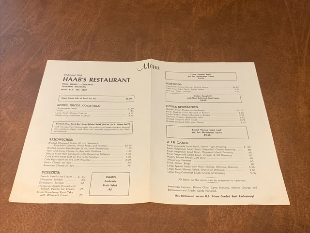 VINTAGE RARE - Haab’s Restaurant Ypsilanti Michigan Menu $27.99 - PicClick