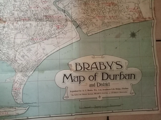 VINTAGE 1950S MAP Of Durban South Africa 68" X 42" £7.00 - PicClick UK