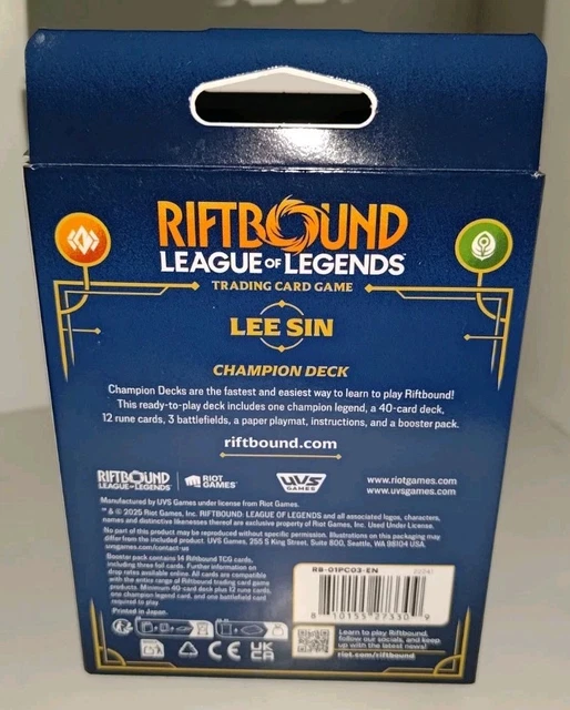 RIFTBOUND LEAGUE OF Legends TCG: Champion Deck Lee-Sin English No ...