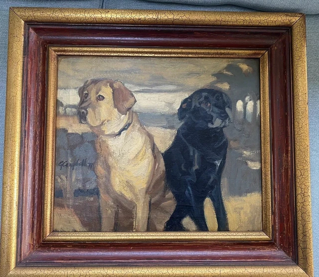 QUADRO AD OLIO irlandese vintage - Cani Labrador dorati e neri - George ...