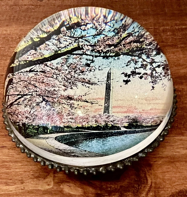 PAPERWEIGHT- TINY JEWEL Box. Washington Monument with Cherry Blossoms ...