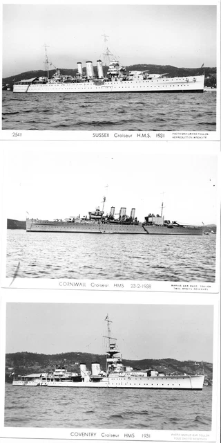 LOT 3 PHOTOS Marius Bar Croiseurs HMSCoventry, HMS Cornwall, HMS Sussex ...