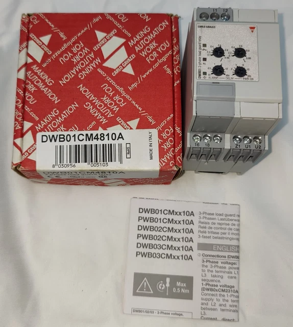 CARLO GAVAZZI DWB01CM4810A Monitoring Relay Load Guard 3-Phase Din-Rail ...