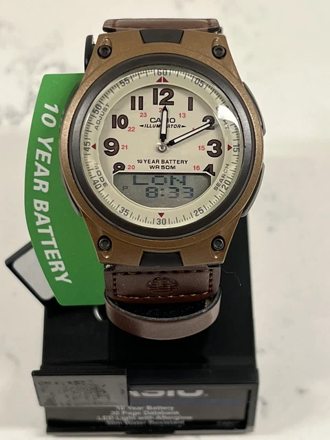 CASIO ANALOG DIGITAL Telememo Illuminator Men's Brown Color Watch AW ...