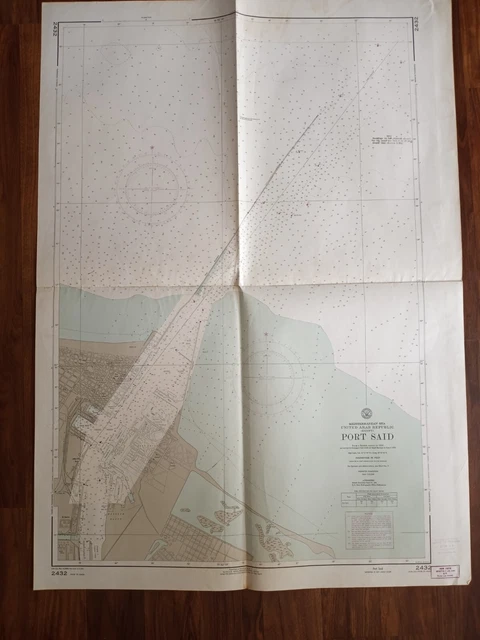 ORIGINAL ANTIQUE MAP NAUTICAL CHART Mediterranean Sea Egypt Port Said ...