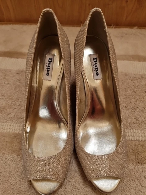 DUNE GOLD SPARKLY Wedge Peep Toe Shoes Size 7 £12.00 - PicClick UK