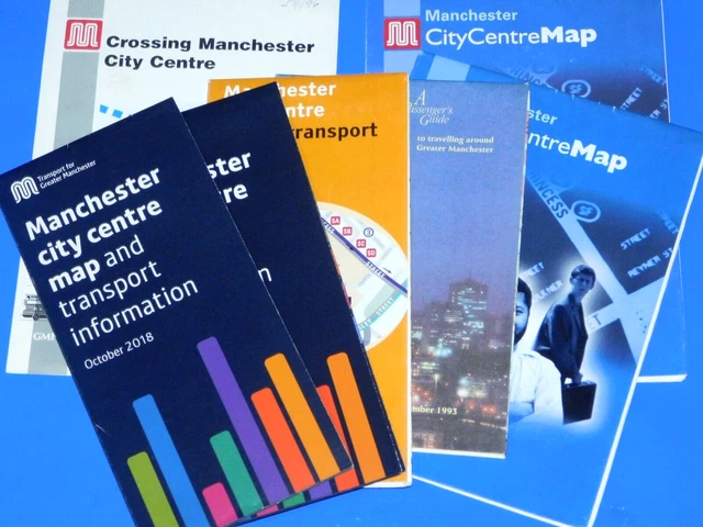 7 X GMPTE & TfGM MANCHESTER CITY CENTRE BUS TRAIN TRAM MAPS 1993-2019 ...