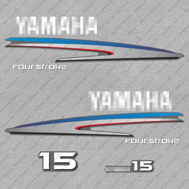 YAMAHA 15HP FOUR Stroke Outboard Engine Decals Sticker Set reproduction ...