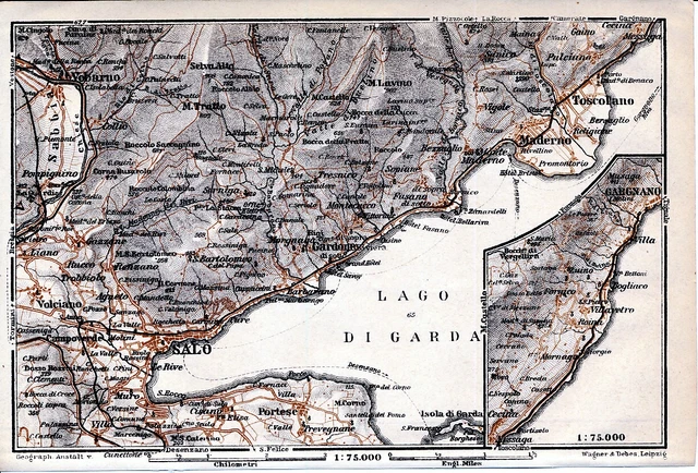 LAGO DI GARDA Gargnano Salò Maderno 1931 picc. carta orig. Vobarno ...