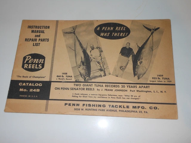 1960 PENN FISHING REELS vintage BROCHURE catalog Game Senator surf ...