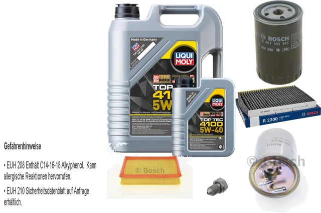 BOSCH INSPECTION SET 6L Liqui Moly Top Tec-4100 5W-40 pour VW Polo Variant 1.9 EUR 130,60 ...