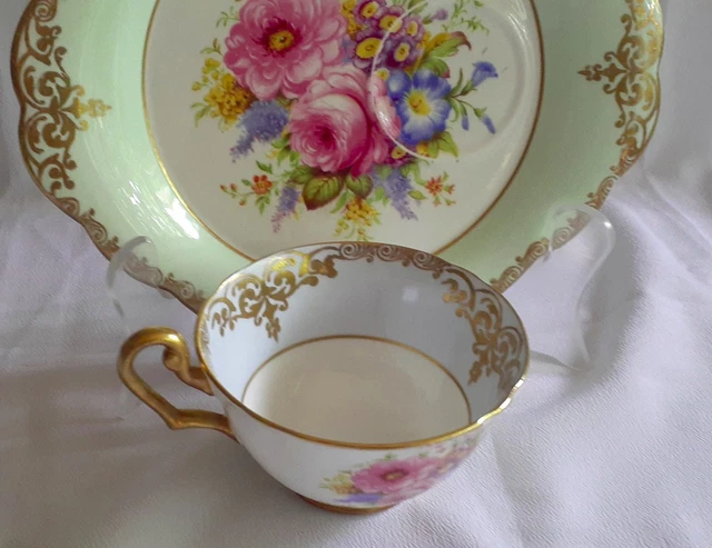 VTG WINDSOR TENNIS Set Cup&Plate Pale Blue&Green MisMatched Floral ...