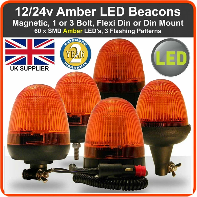 GREEN & AMBER LED Beacons 12-24v Tractor Digger Dumper Seat Belt ...