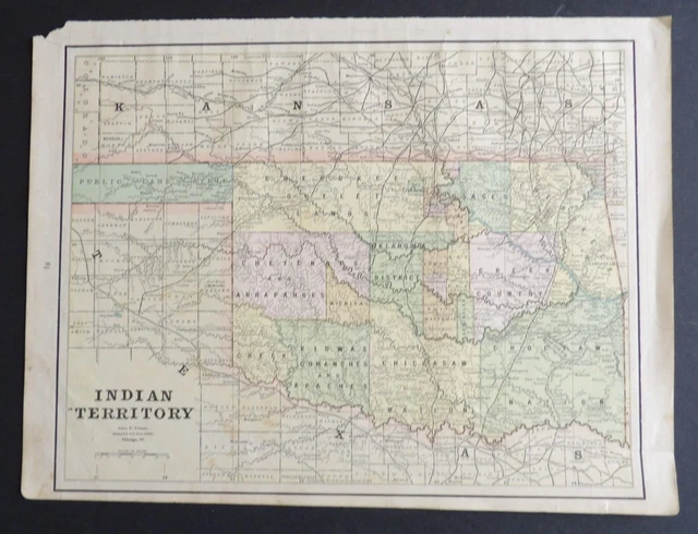 CIRCA 1890 ANTIQUE INDIAN TERRITORY MAP by George F. Cram - What is now ...