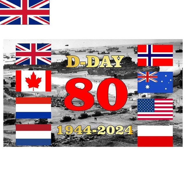 D DAY 80TH Anniversary Flag Banner Decorations Normandie 5ft 3ft UK ...