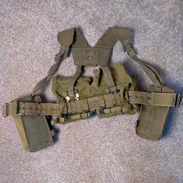 VINTAGE 1977 ARMY Issue Chest Rig Vest Webbing Ammo Mag Storage Pouch £ ...