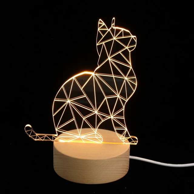 CAT ANIMAL SHAPE 3D Table Lamp Bedside LED Night Light Desktop ...