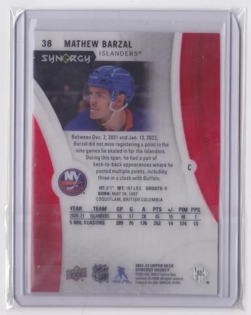 2021-22 UPPER DECK Synergy Red Base Mathew Barzal #38 New York ...
