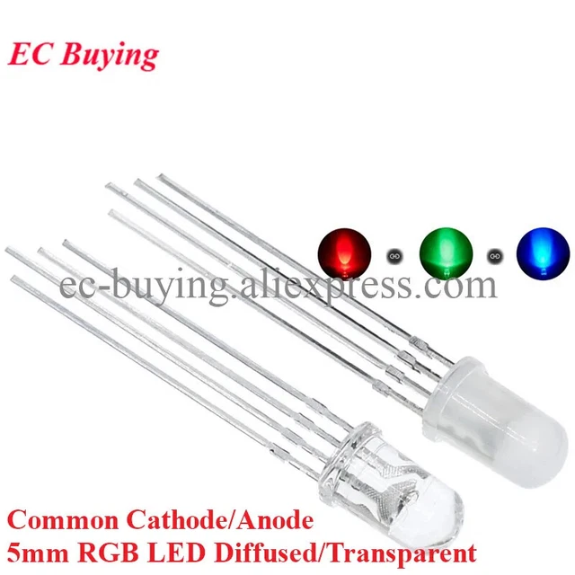 10PCS F5 5MM Full-color LED RGB Common Cathode/Anode Tri-Color Emitting ...