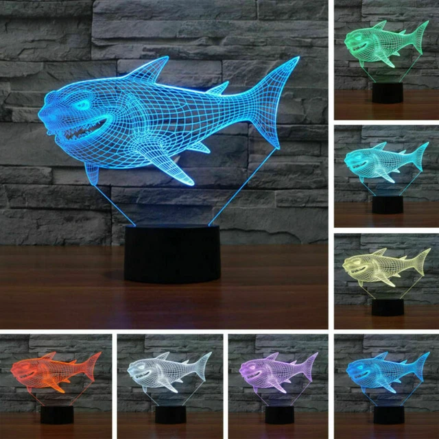 3D SHARK 7 Color Changing Night Light Optical Illusion Mood Lamp ...