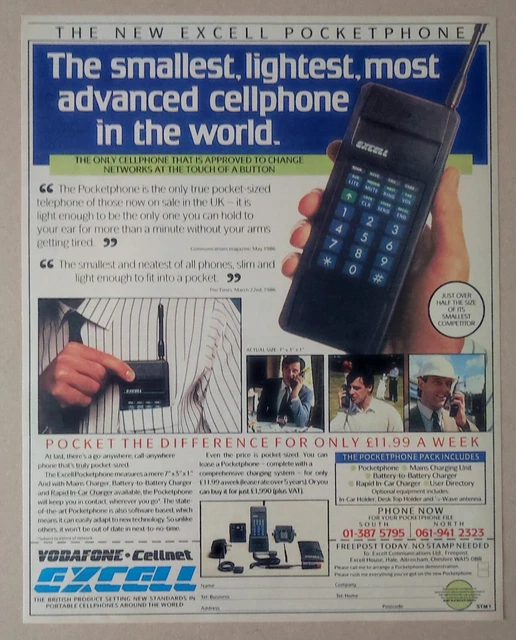 EXCELL POCKETPHONE MOBILE Phone Original UK Press Advert 1986 £4.99 ...