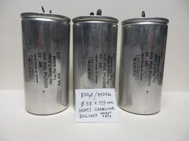 3X 500UF 450V HUNTS Electrolytic Capacitors ELKO vintage. £56.23 ...