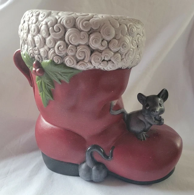 VINTAGE CERAMIC CHRISTMAS Mold Santa claus Boot With Mice Planter Vase ...