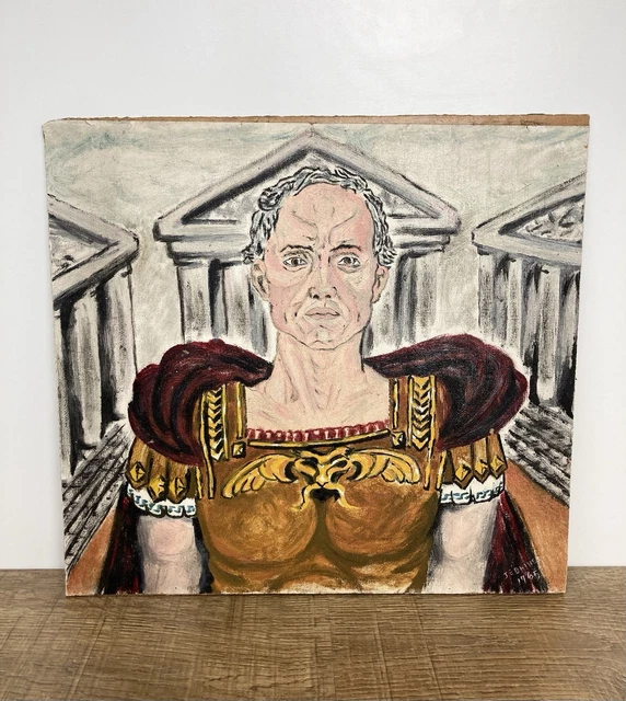 VINTAGE ORIGINAL PAINTING On Board Julius Caesar Roman Signed J.E ...