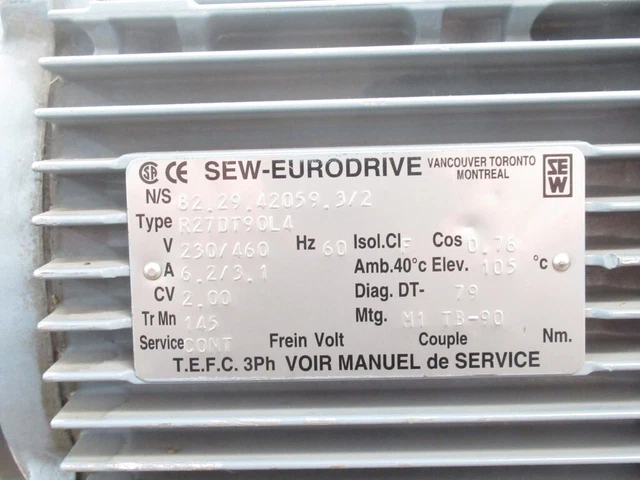 SEW-EURODRIVE R27DT90L4 MOTOR And Gearbox Speed Reducer R27A, Ratio 11. ...