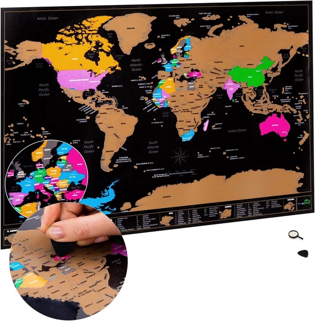 WORLD MAP TRAVEL Gift | A3 Scratch Off Map | Map of the World Poster ...