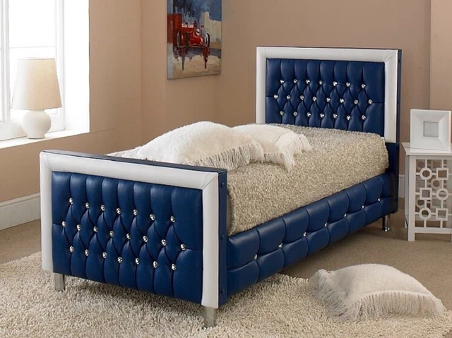 BLUE DIAMOND FAUX Leather Upholstered Bed Frame 3FT Single 4ft6 Double ...