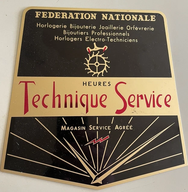 PLAQUE PUBLICITAIRE TECHNIQUE SERVICE horlogerie, montres, pendules ...