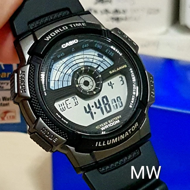 CASIO WORLD TIME World Map Digital Black Resin Men's Teens Watch AE ...