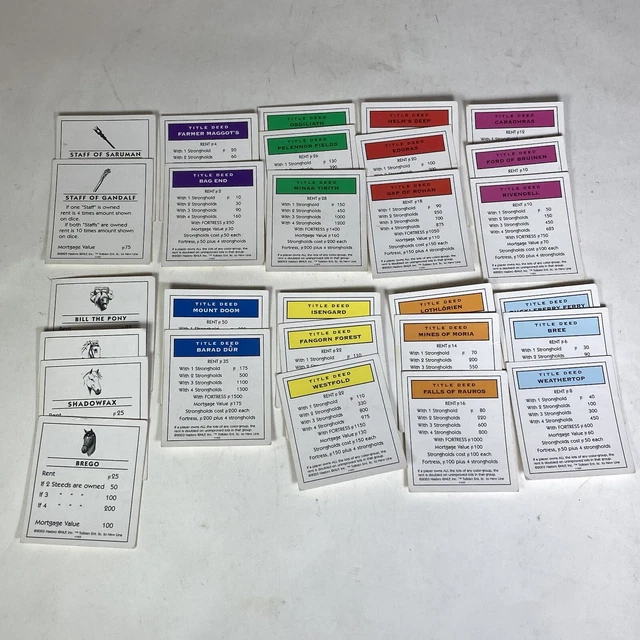 MONOPOLY LORD OF the Rings Trilogy Edition Replacement Title Deed ...