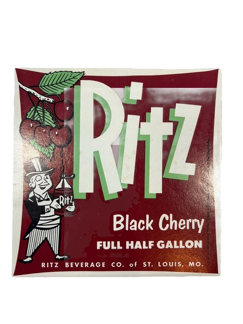 VINTAGE SODA BOTTLE label RITZ BLACK CHERRY St Louis Missouri NEW OLD ...