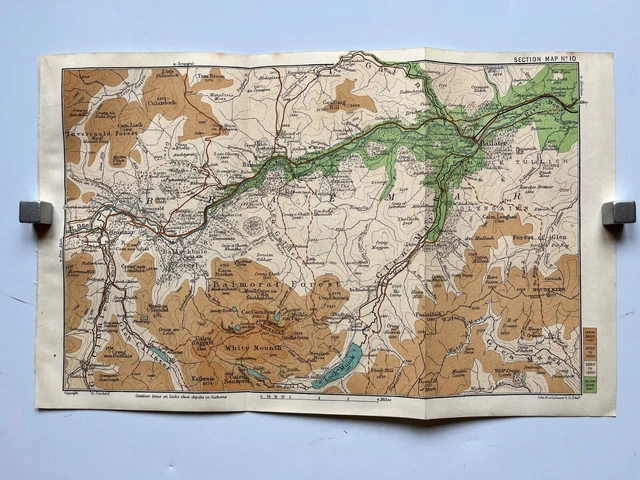 SCOTLAND MAP BRAEMAR to Ballater Balmoral antique chromolithograph 1915 ...