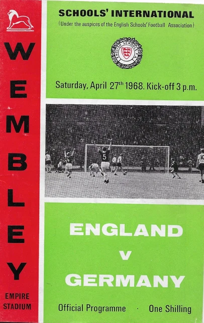 ENGLAND V WEST Germany 27/04/1968 SchoolBoys International at Wembley ...