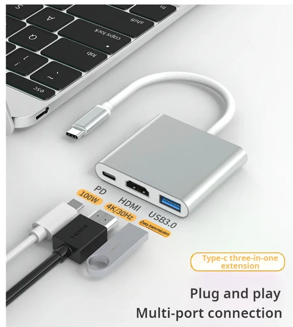 3 IN 1 USB-C HUB Digital AV Multi Port Adapter Splitter USB 3.1 Type-C ...