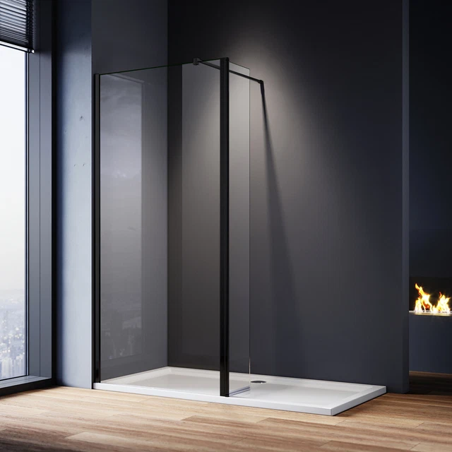 BLACK WALK IN Shower Enclosure Wet Room Screen With 180° Flipper 900mm 8mm Door £182.99 ...