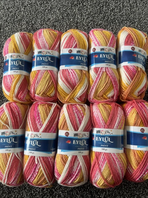 EYLUL VARIEGATED DK/ARAN Knitting Crochet Yarn Wool - 10x100g Balls ...