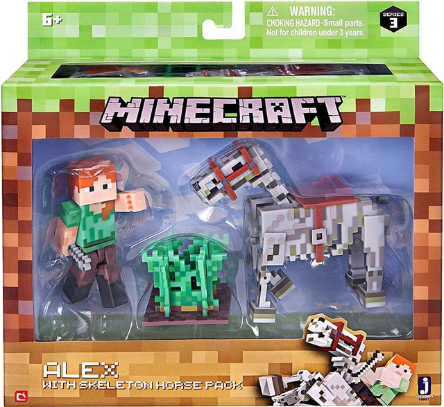 MINECRAFT ALEX AVEC Squelette Cheval Figurine Paquet Tout Neuf Mojang 6 ...