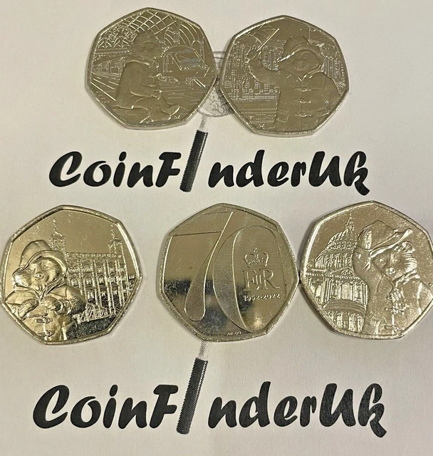 QUEENS JUBILEE 50P Plus 4 Paddington Bear 50P Coins Highly Sought After ...